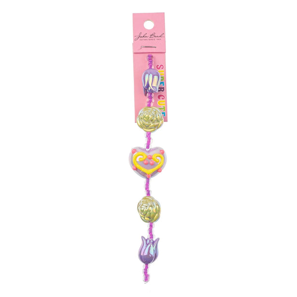 Super Cute Acrylic Bead Roses/Heart/Tulips 5in Strand Light Purple/Dar ...