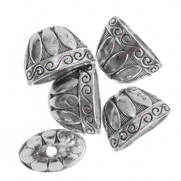 Bead Cap, Dome with Swirl Design, Silver, Alloy, 13mm x 19mm x 2mm, 6 ...
