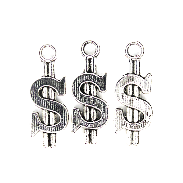 Charms, Dollar Sign, Silver, Alloy, 22mm X 8mm, Sold Per pkg of 5 ...